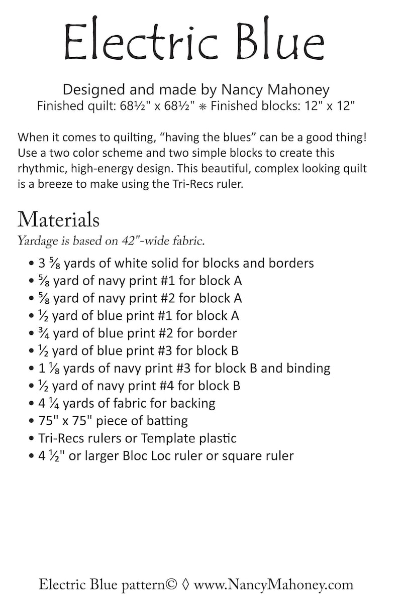 Electric Blue Quilt Pattern (PDF Digital Download) - Etsy