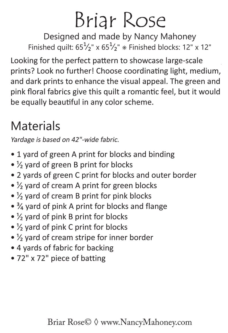 Briar Rose Quilt Pattern PDF Digital Pattern - Etsy