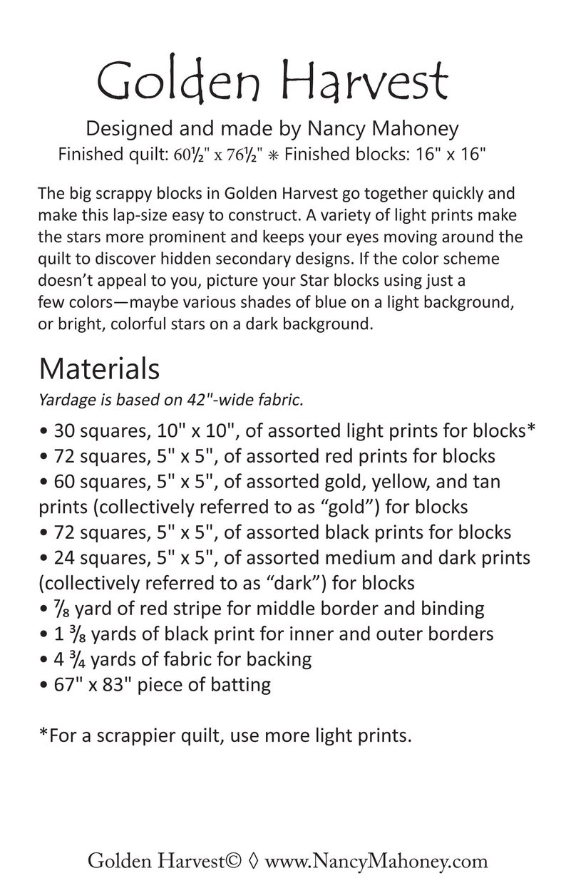 Golden Harvest Quilt Pattern (PDF Digital Download) - Etsy