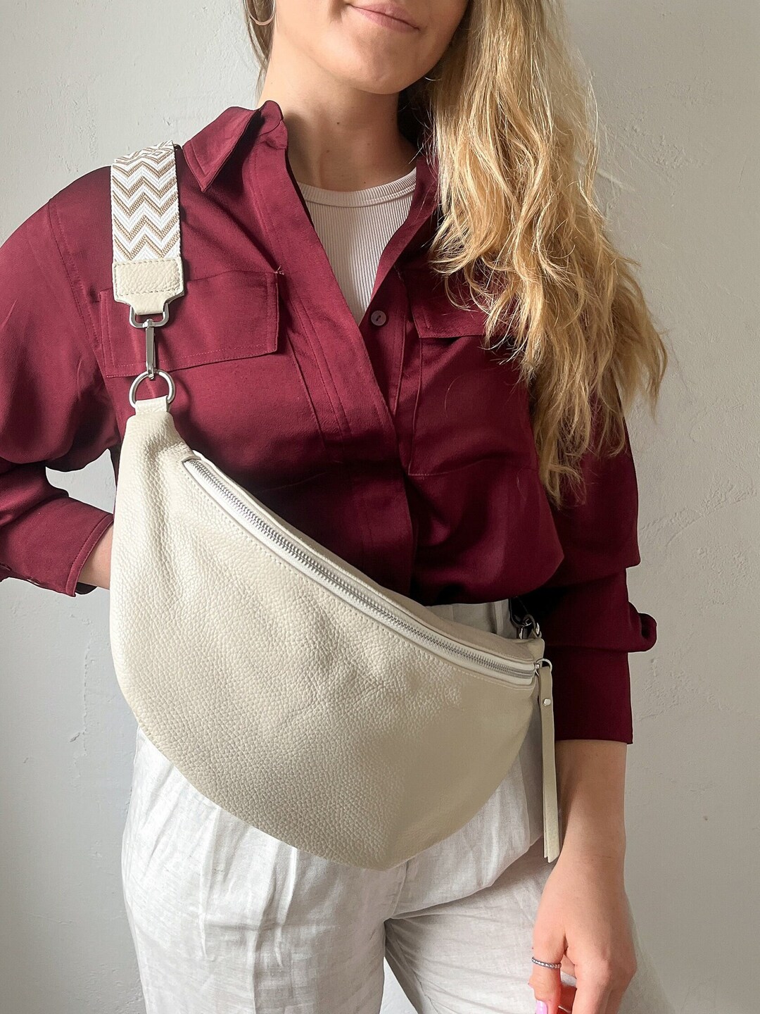 XL Leather Fanny Pack in Cream Large Fanny Pack Fanny Pack & - Etsy