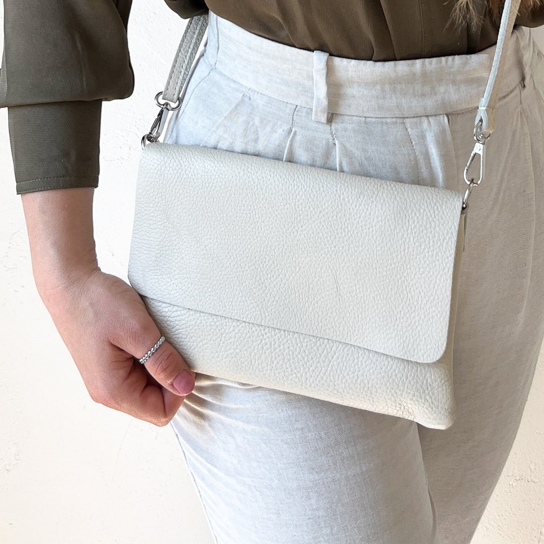 Leather Bag in Cream, Leather Shoulder Bag, Blue Clutch, Blue Crossbody ...