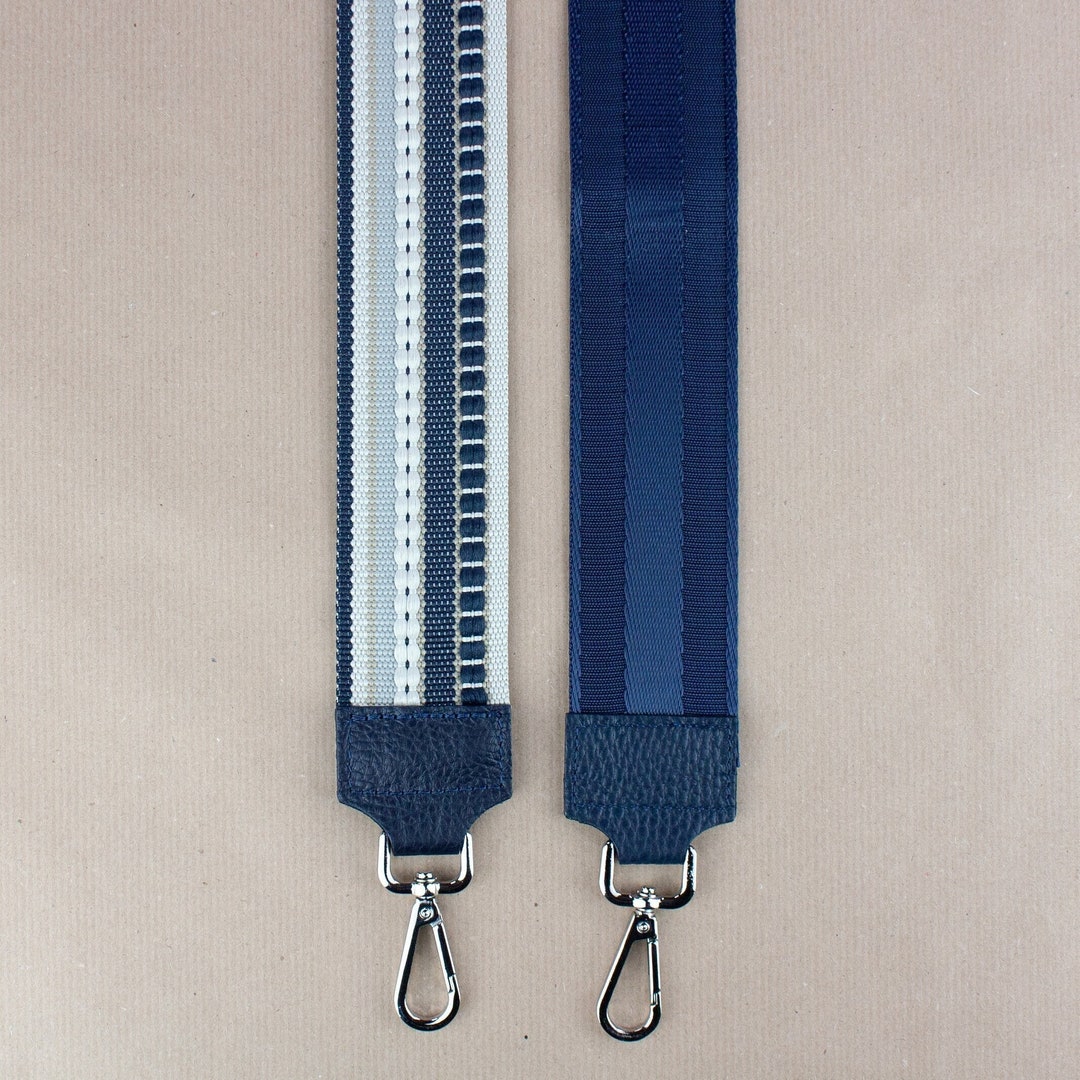 Blue Leather & Cloth Bag Strap, Wide Bag Strap, Interchangeable Strap ...