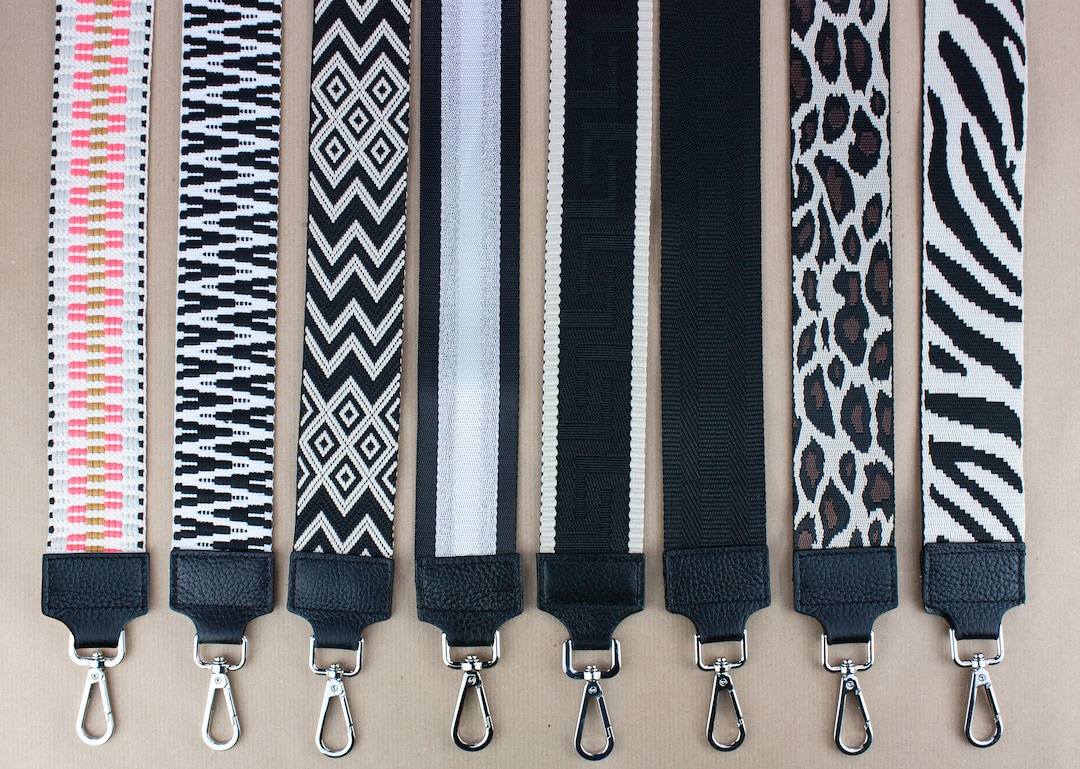 Black Leather & Cloth Bag Strap, Wide Bag Strap, Interchangeable Strap ...