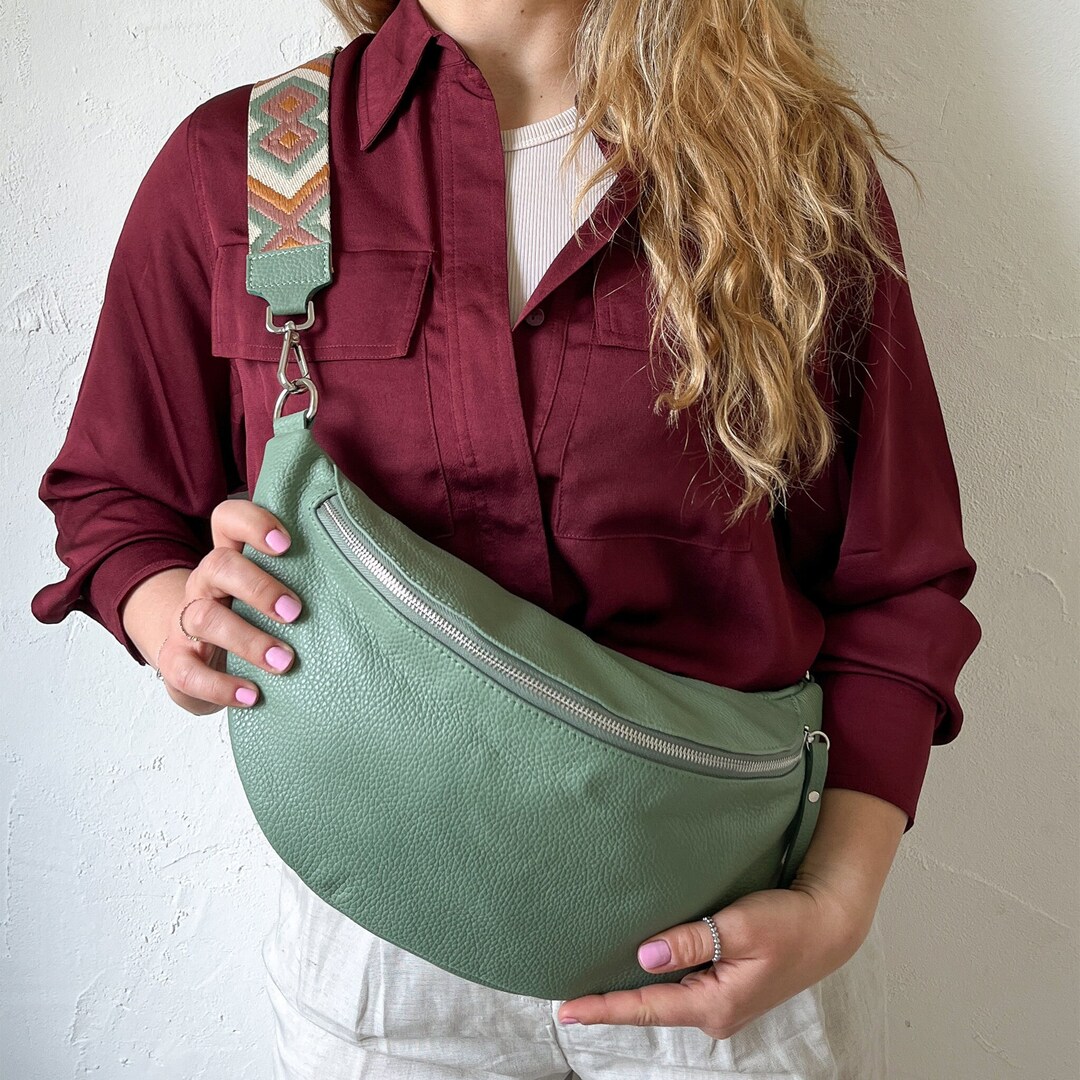 XL Leather Fanny Pack in Mint, Large Fanny Pack, Nappa Leather Fanny ...