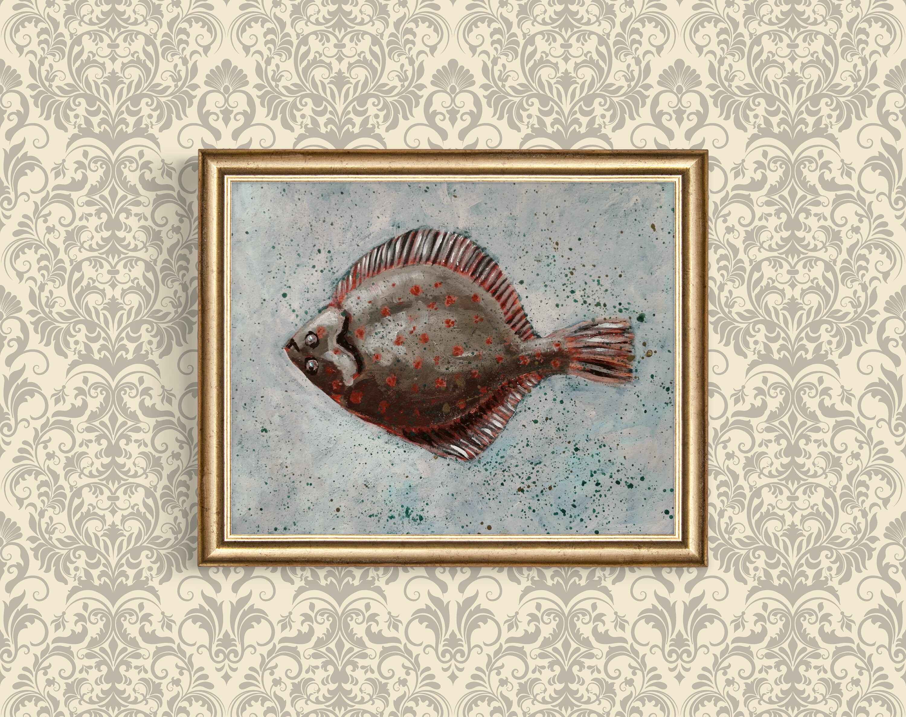 Flounder Art Print Unframed Fish Painting Poster in - Etsy