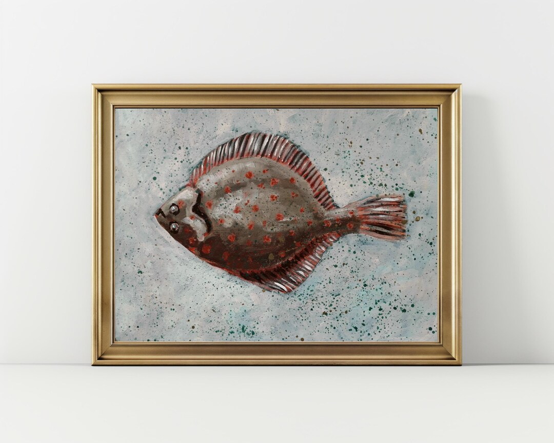 Flounder Art Print Unframed Fish Painting Poster for Farmhouse Kitchen ...