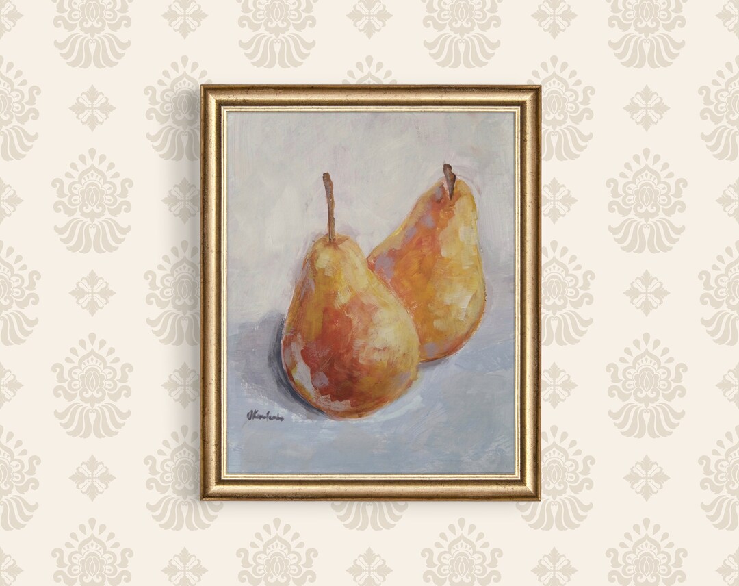 Pears Acrylic Painting Art Print in Old Style for Farmhouse Kitchen ...