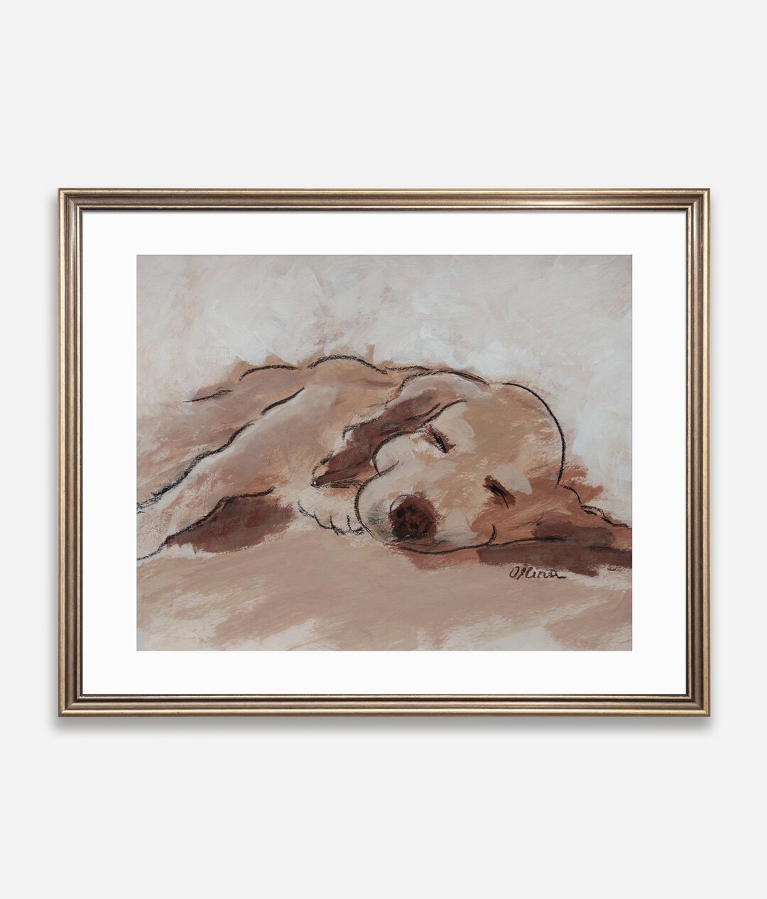 Sleeping Dog Art Print by Artist Oksana Ilina -unframed Dog Painting ...