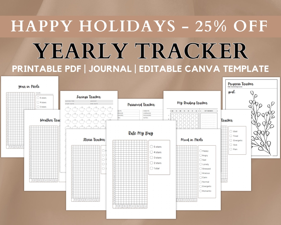 Yearly Trackers Bundle Printable A4 Journal Pages Reading Tracker ...