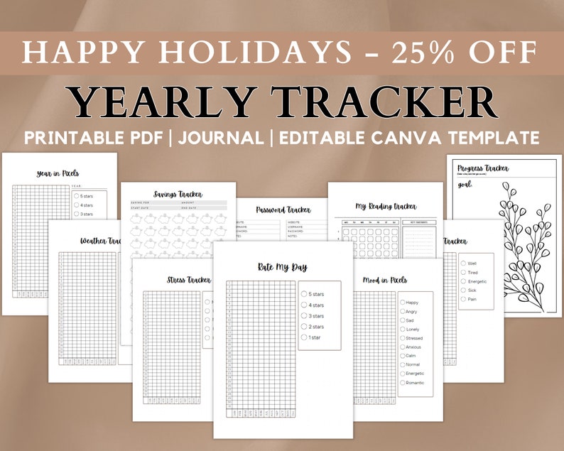 Yearly Trackers Bundle Printable A4 Journal Pages Reading Tracker ...