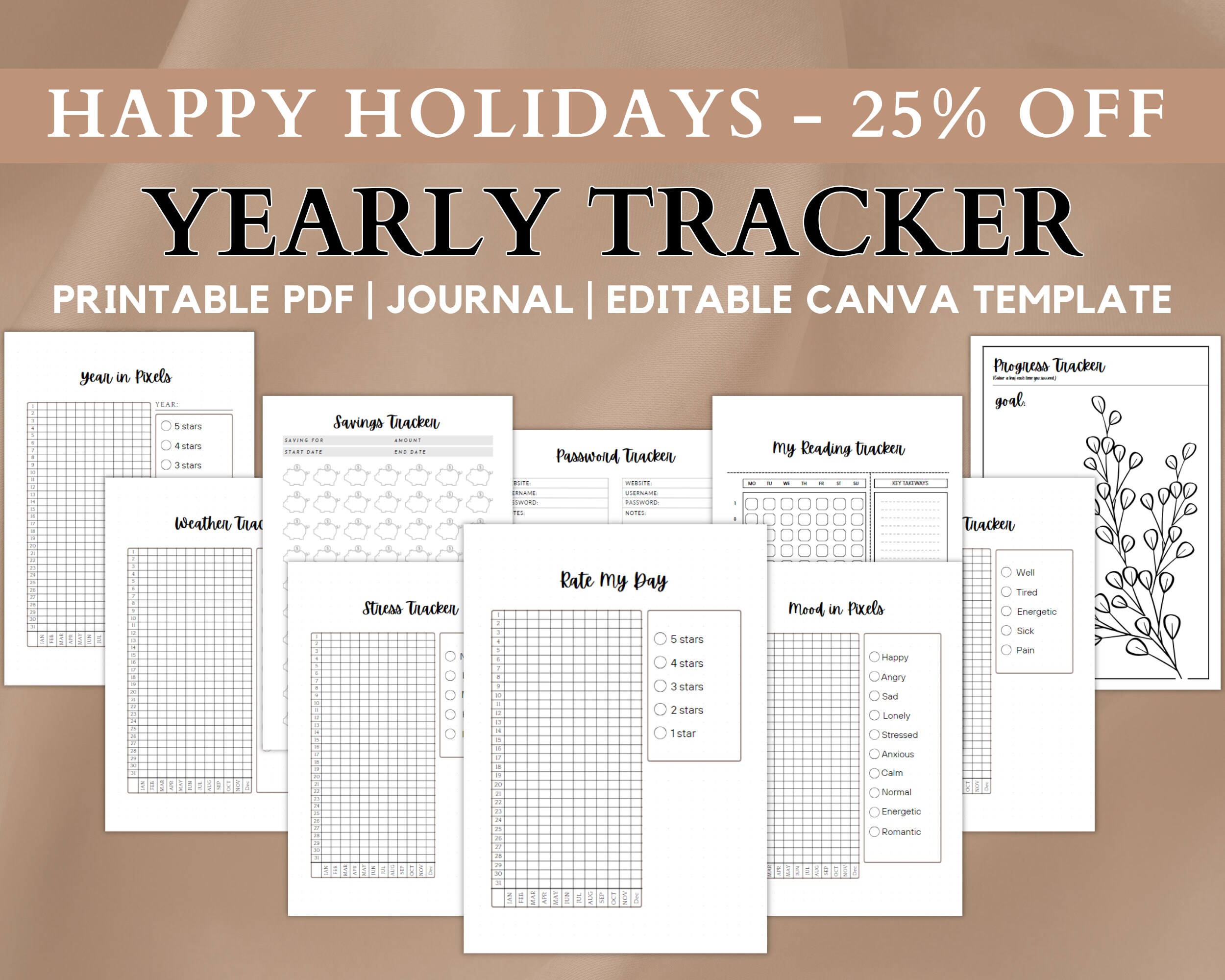 Yearly Trackers Bundle Printable A4 Journal Pages Reading Tracker ...