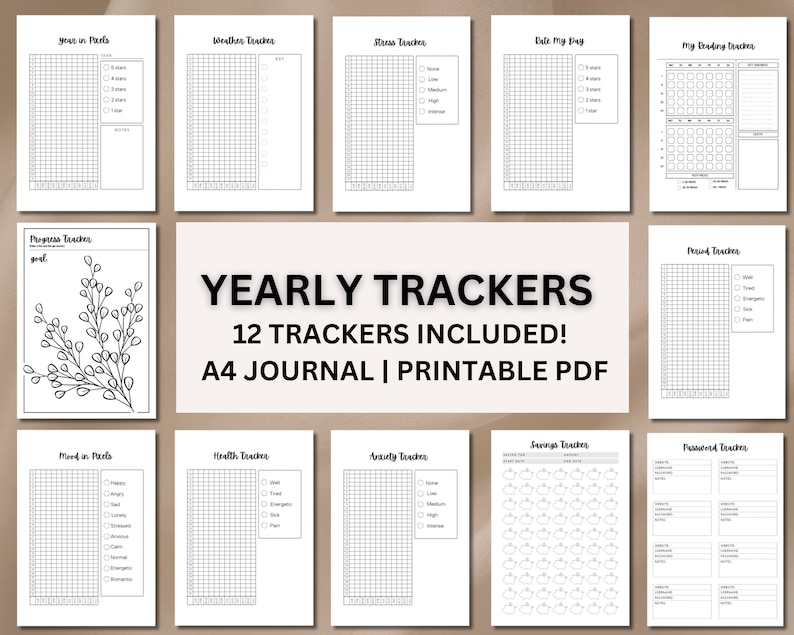 Yearly Trackers Bundle Printable A4 Journal Pages Reading Tracker ...