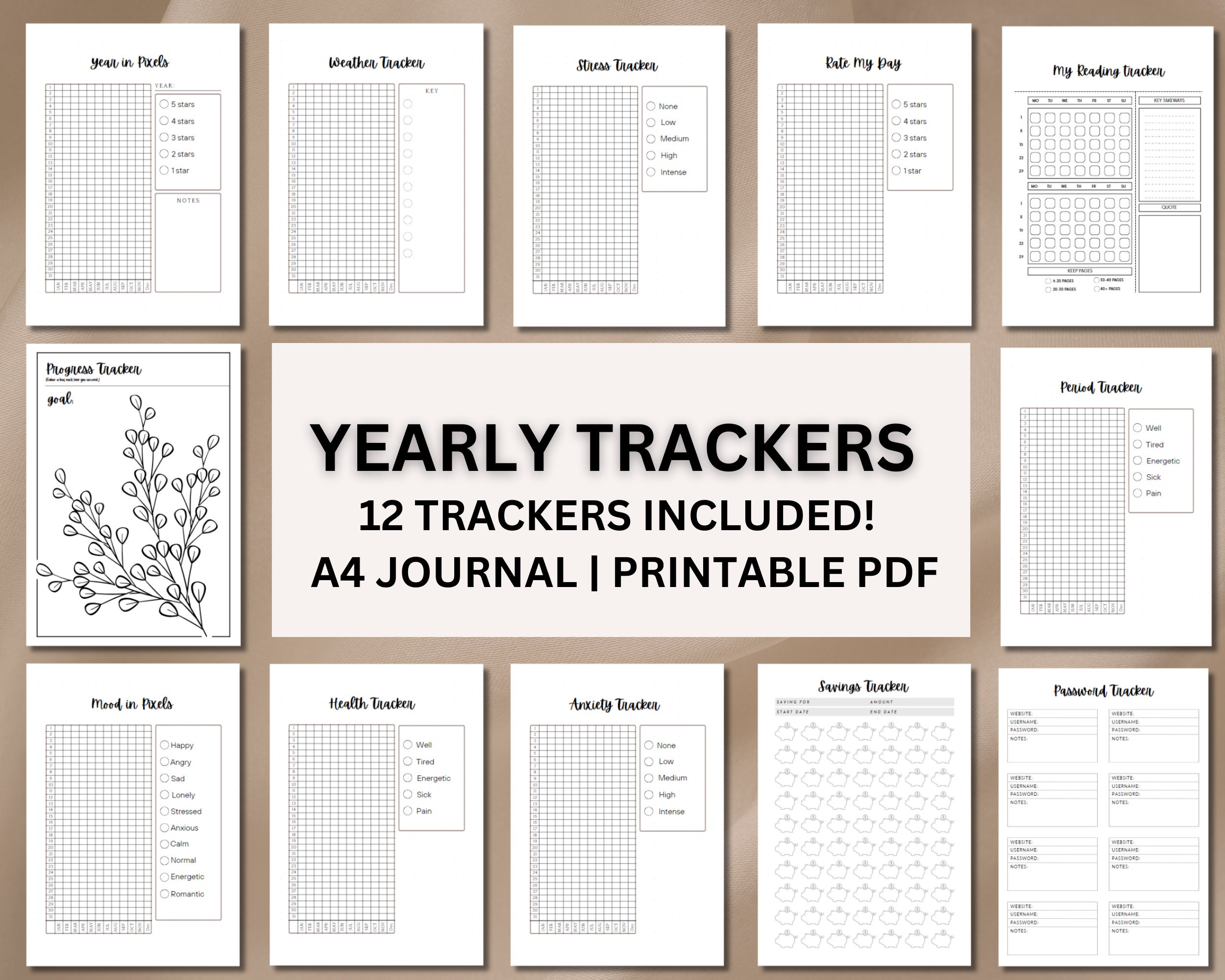 Yearly Trackers Bundle Printable A4 Journal Pages Reading Tracker ...