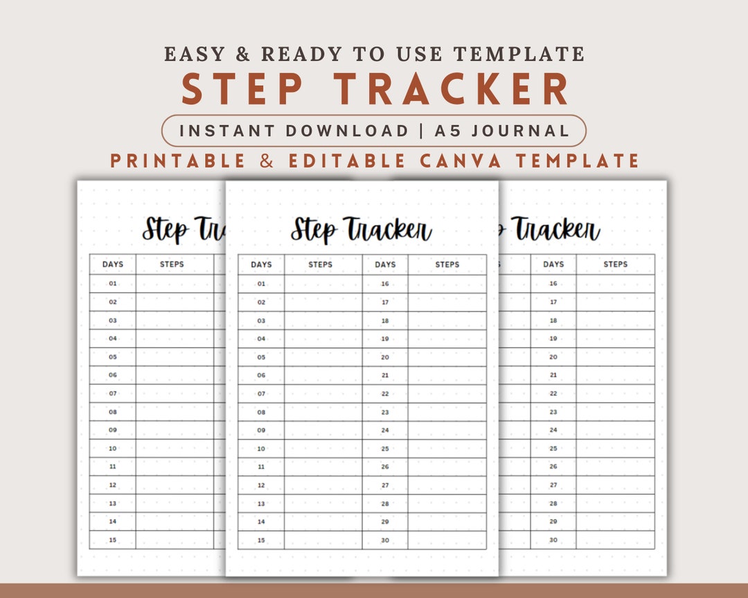 Step Tracker Printable A5 Journal Page Monthly Step Tracker Fitness and ...