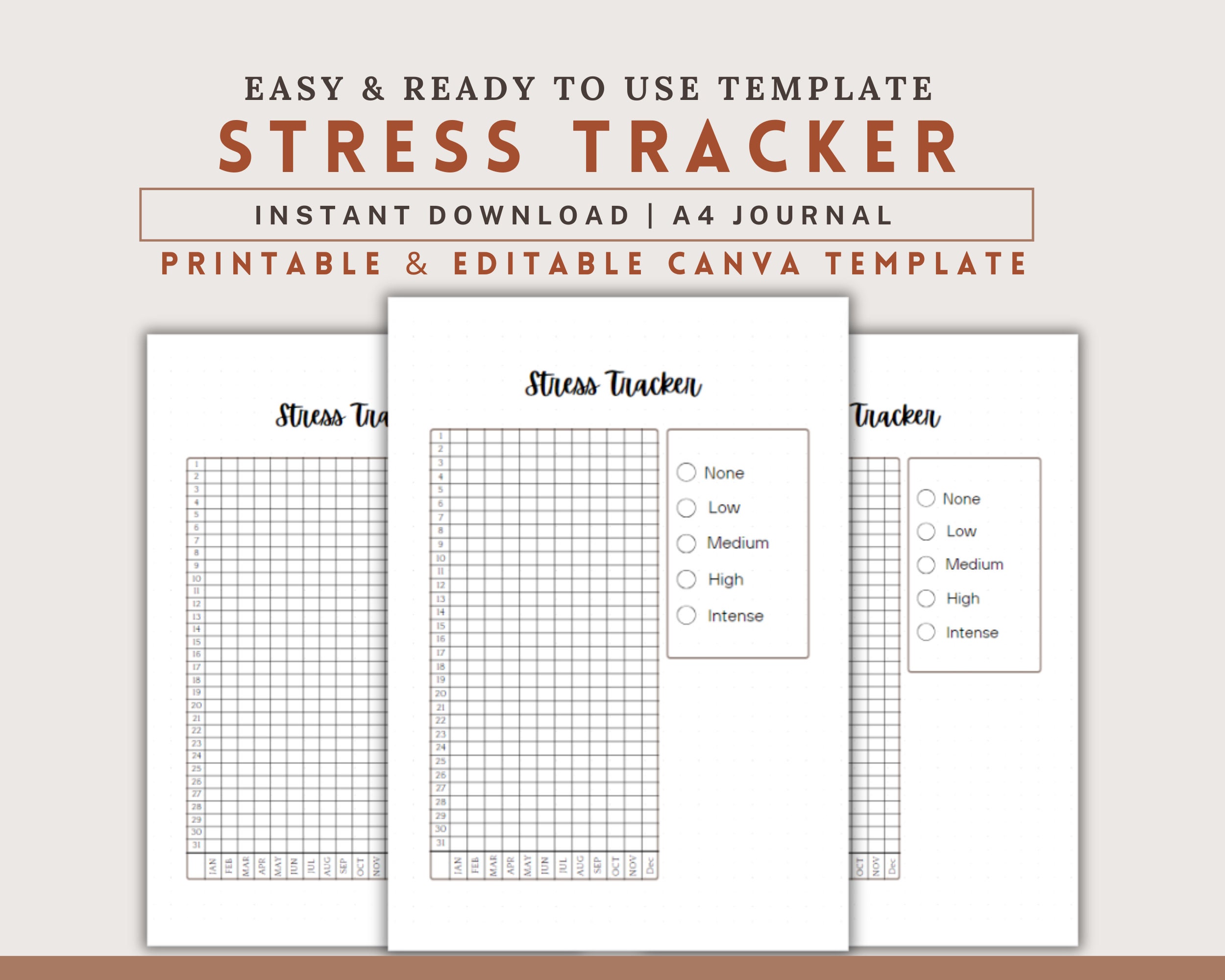 Stress Tracker Printable A4 Journal Page Anxiety Tracker Printable Self ...