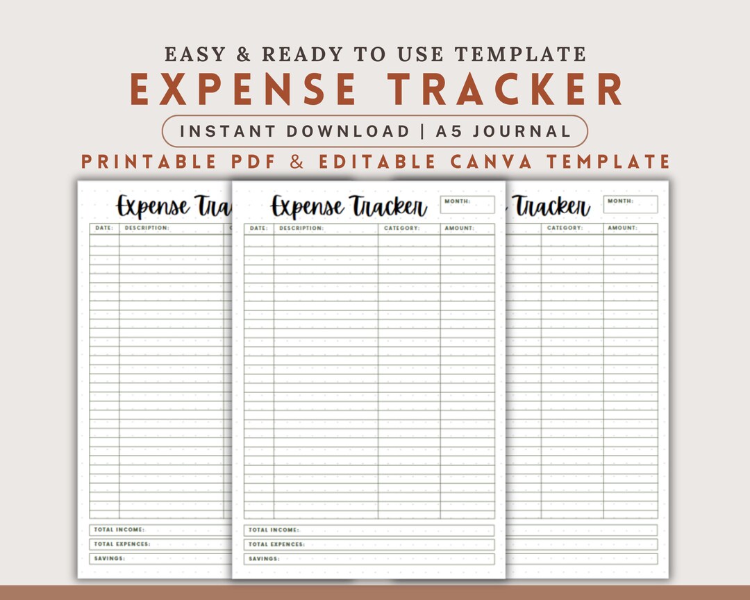 Expense Tracker Printable A5 Journal Page Monthly Income Tracker ...