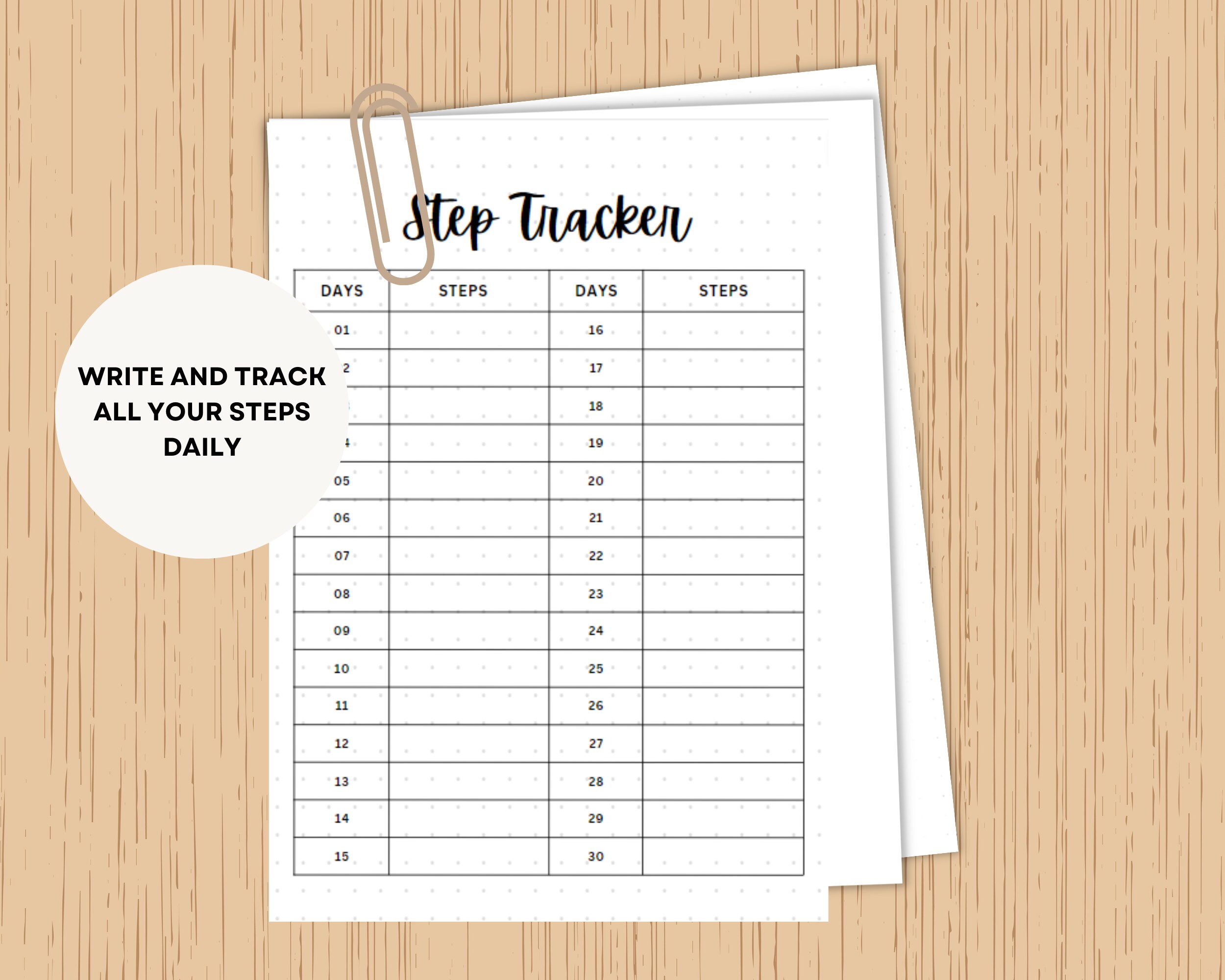 Step Tracker Printable A5 Journal Page Monthly Step Tracker Fitness and ...