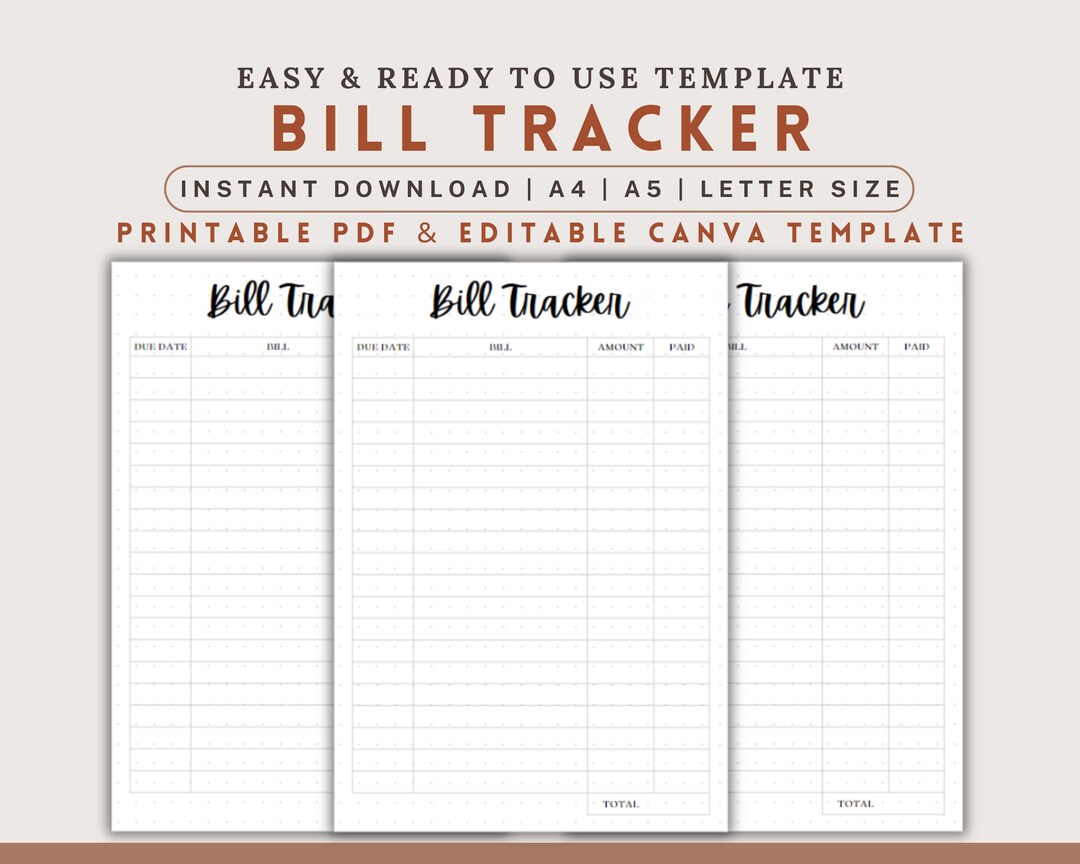 Monthly Bill Tracker Printable A4, A5, Letter Journal Page Payment ...