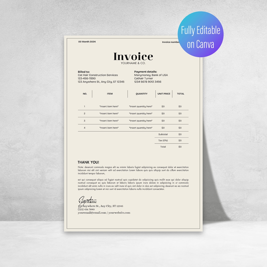 Editable Invoice Template Canva Form Template Custom Order Form ...