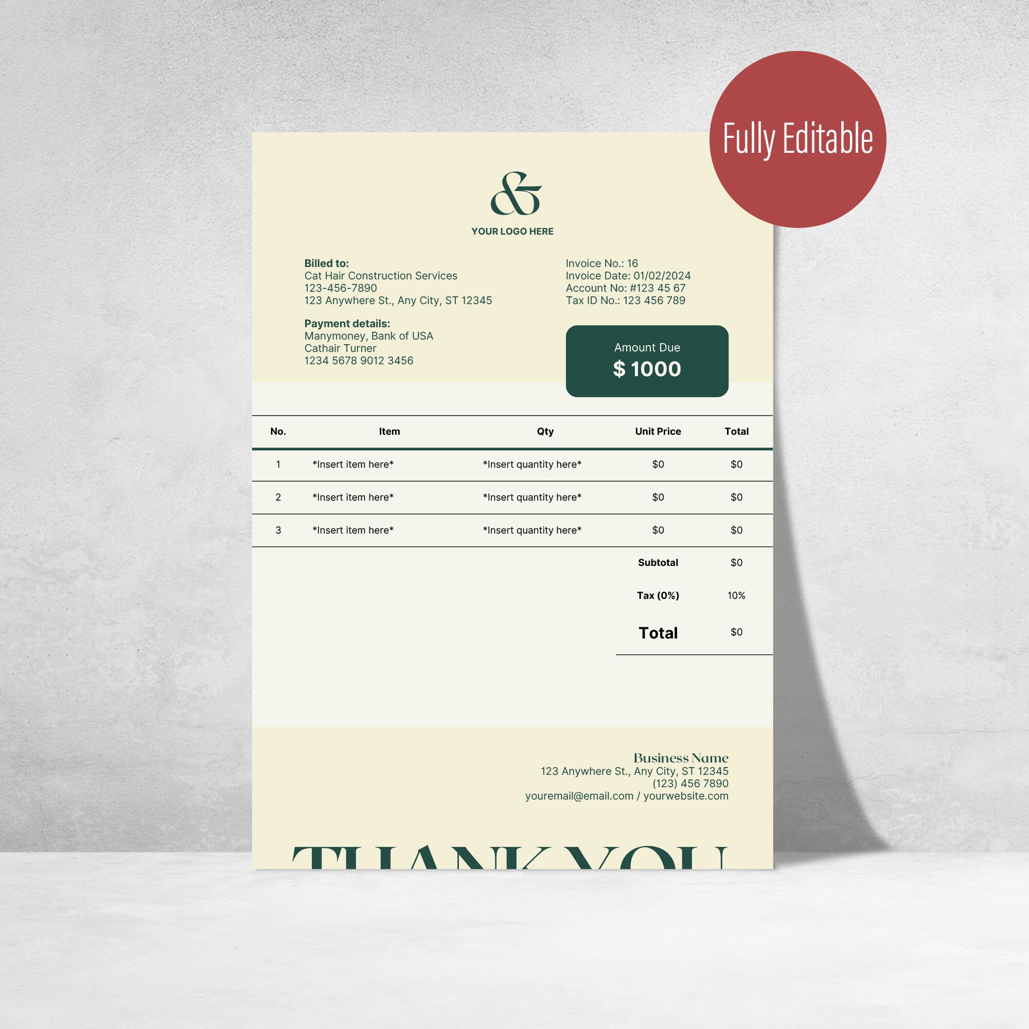 Editable Invoice Template Canva Form Template Service Invoice Template ...
