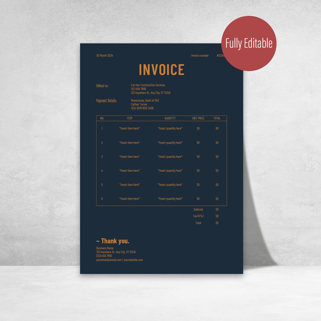 Editable Invoice Template Canva Form Template Service Invoice Template ...
