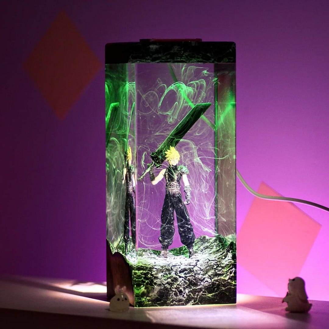 Custom Cloud Strife Lamp, Resin Night Light, Epoxy Wood Night Lamp ...