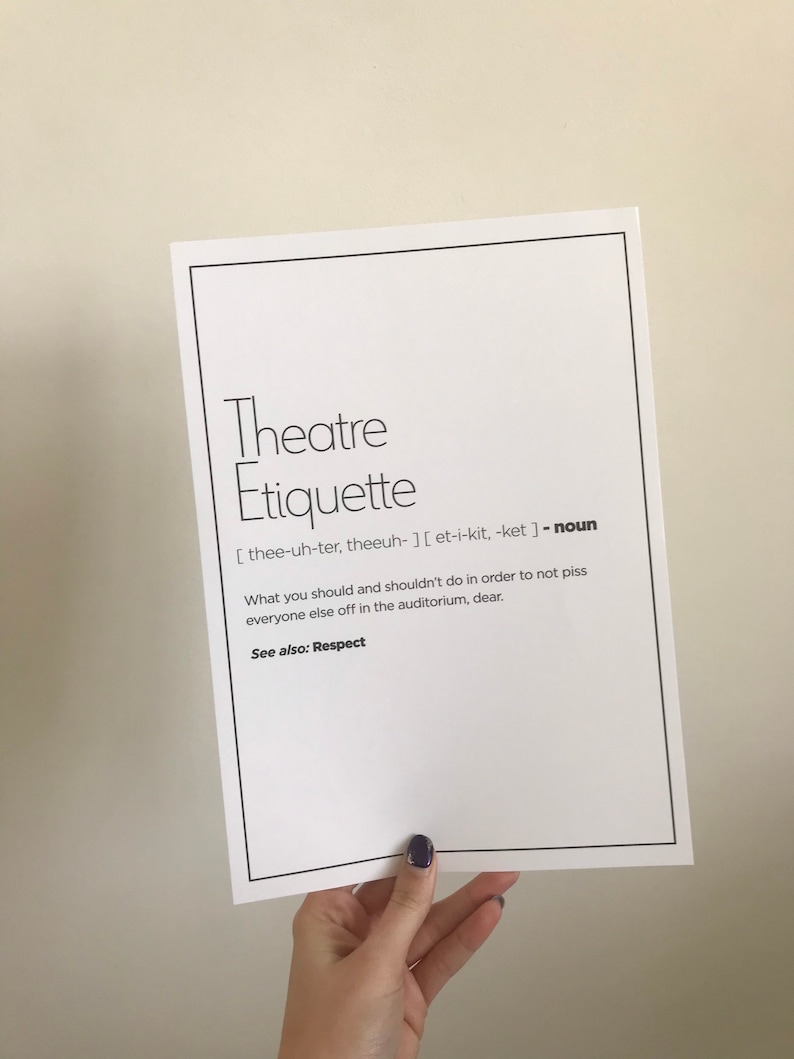 Theatre Etiquette Definition Poster A4 Wall Art - Etsy
