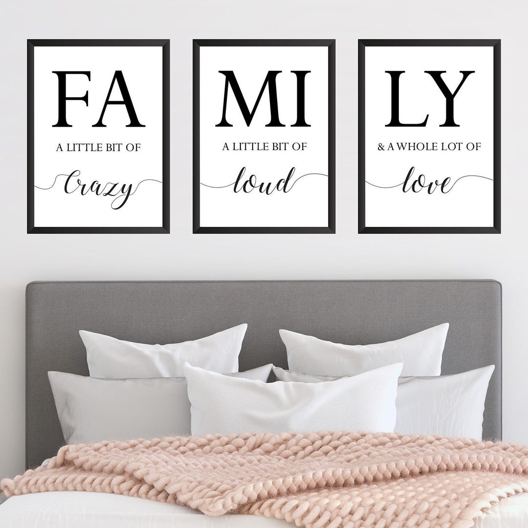 Set of 3 Family Prints – Modern Family Wall Art, Black and White Quote ...