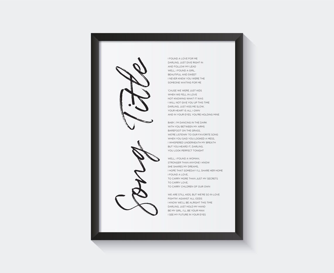 Custom Favourite Song Wall Art Print, Wall Decor, Black and White, Home ...