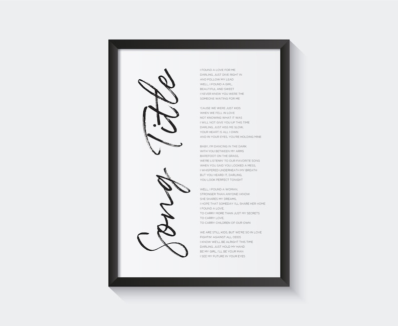 Custom Favourite Song Wall Art Print, Wall Decor, Black and White, Home ...