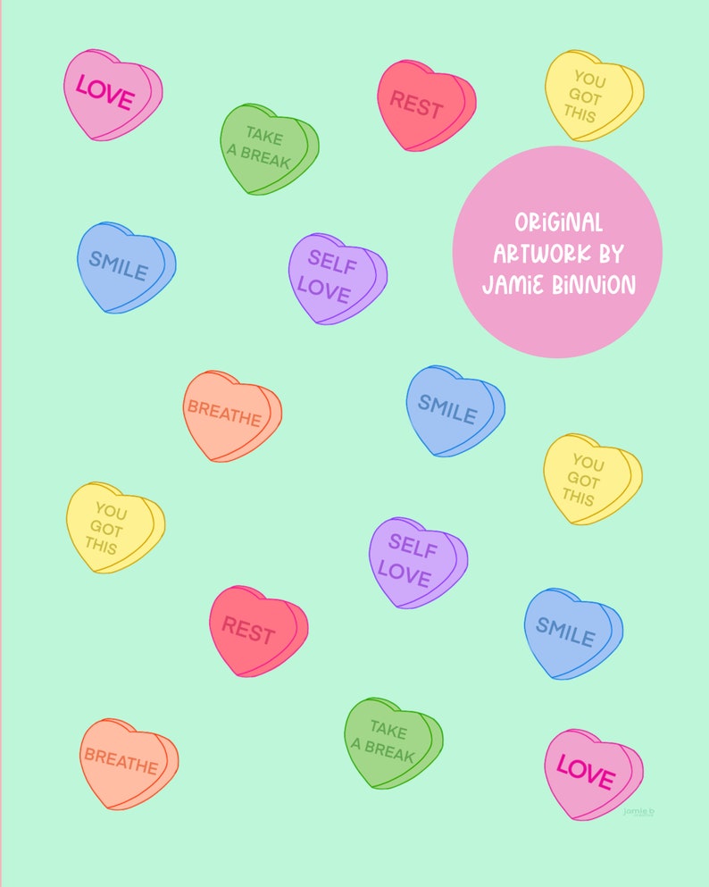 Self Care Candy Hearts Digital Art Download Printable Wall Art 8 X 10 ...