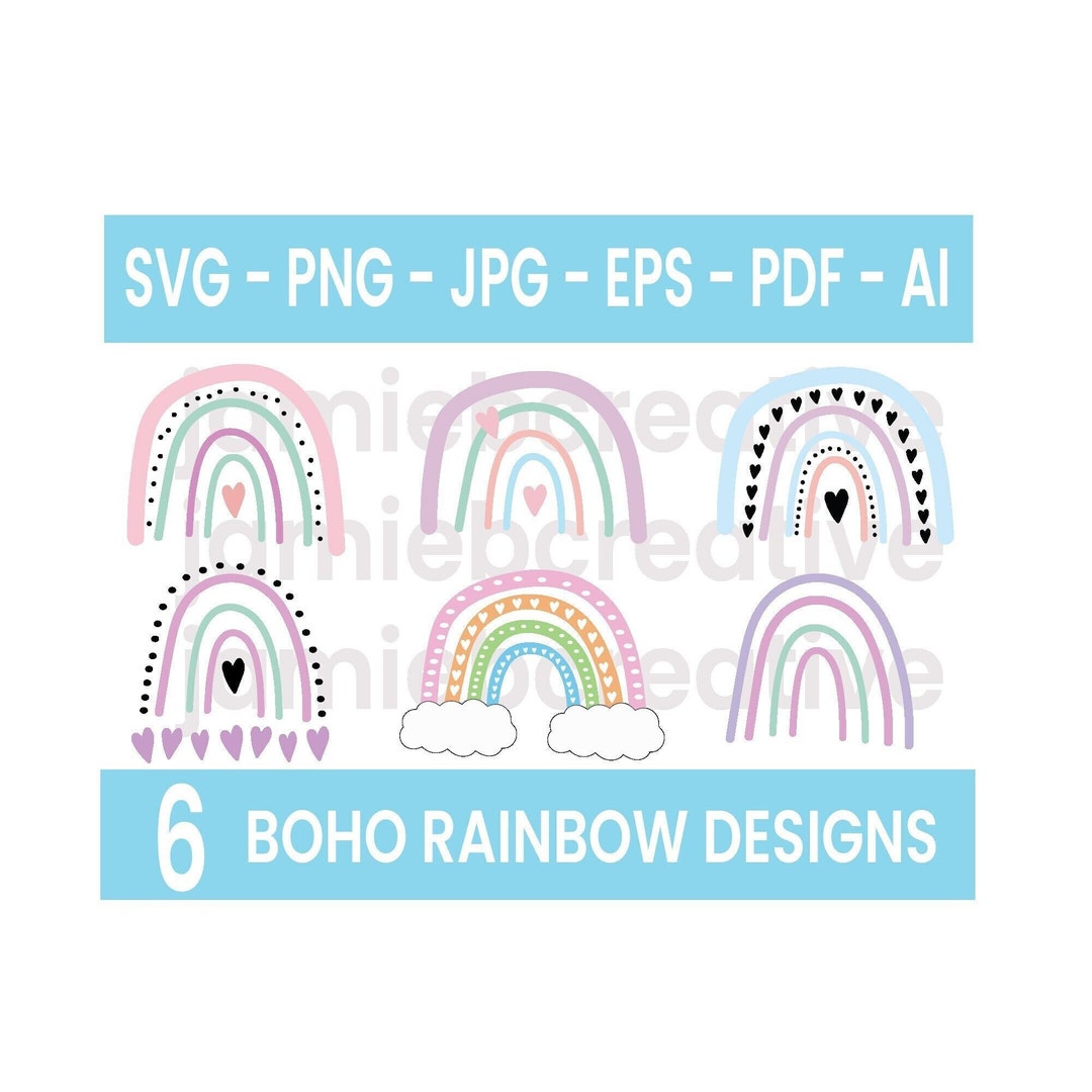 Boho Rainbow SVG File Bundle 6 Cute Pastel Bohemian Rainbows rainbow ...