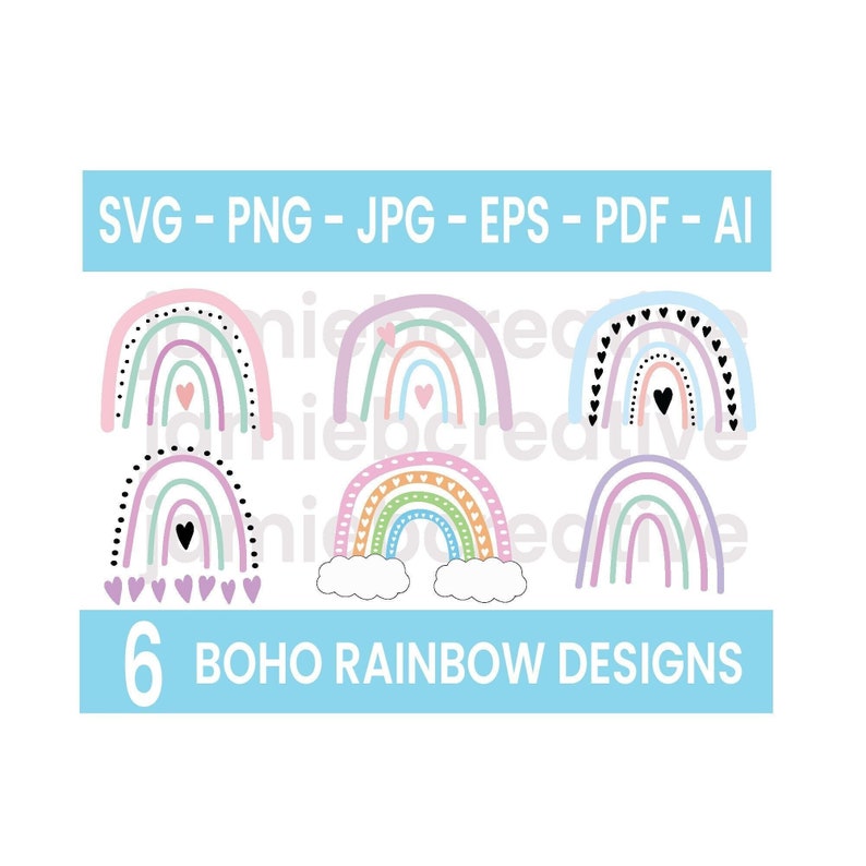 Boho Rainbow SVG File Bundle 6 Cute Pastel Bohemian Rainbows rainbow ...