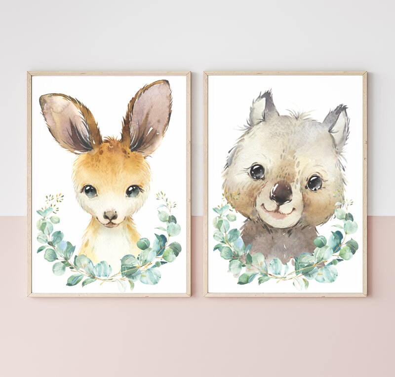 Australian Animals Digital Download Nursery Print Watercolour Kangaroo ...