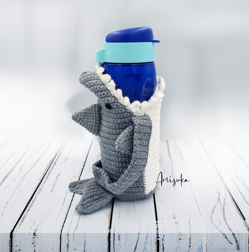 Crochet Shark Water Bottle Holder PATTERN Shark Bottle Gift Crochet ...