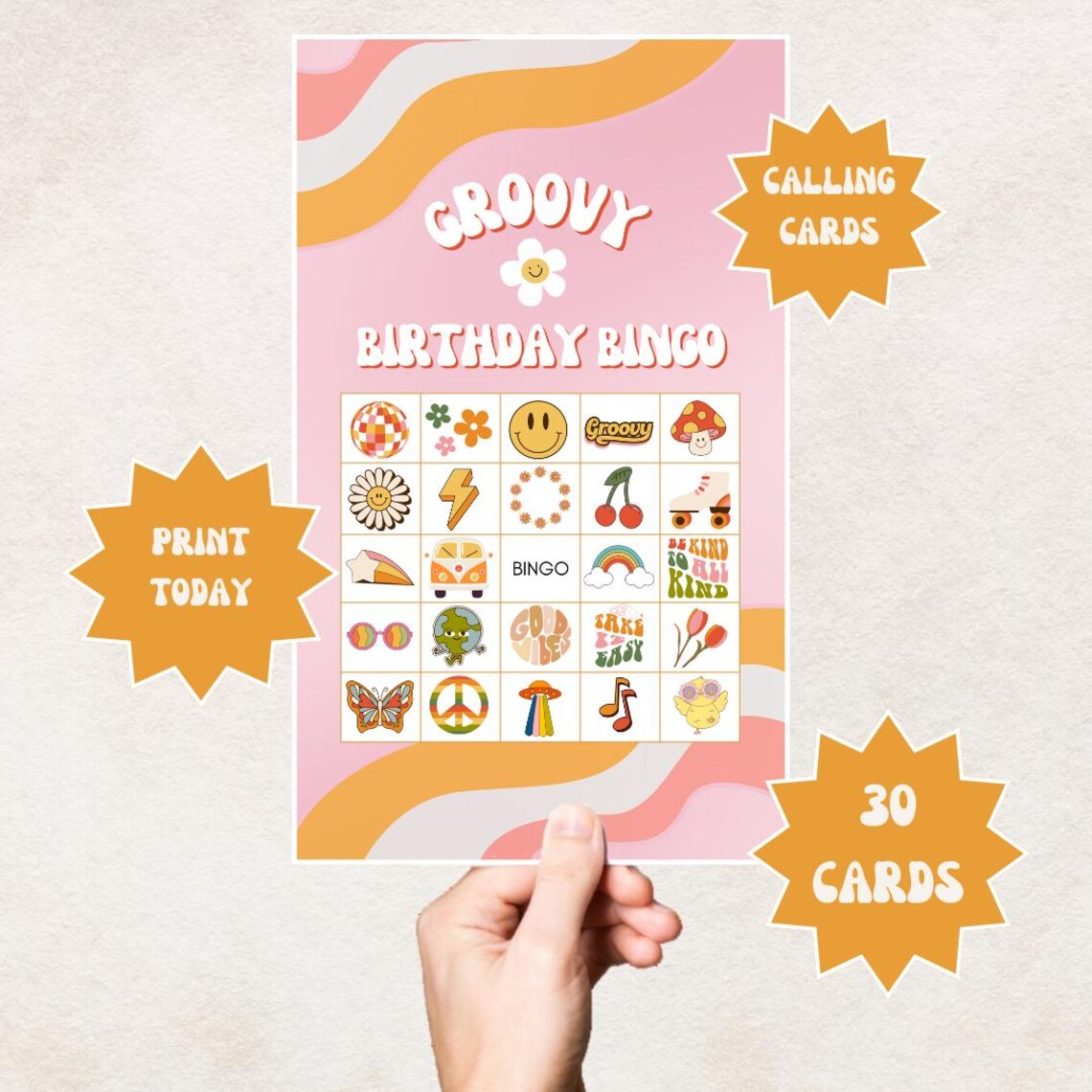Groovy Birthday Party Bingo Game - Etsy