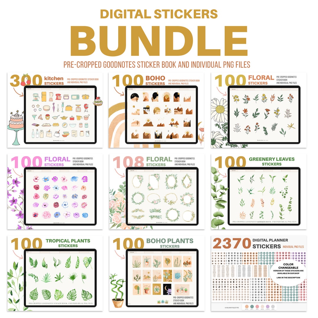 Digital Stickers Bundle, Goodnotes Stickers Bundle, Digital Planner ...