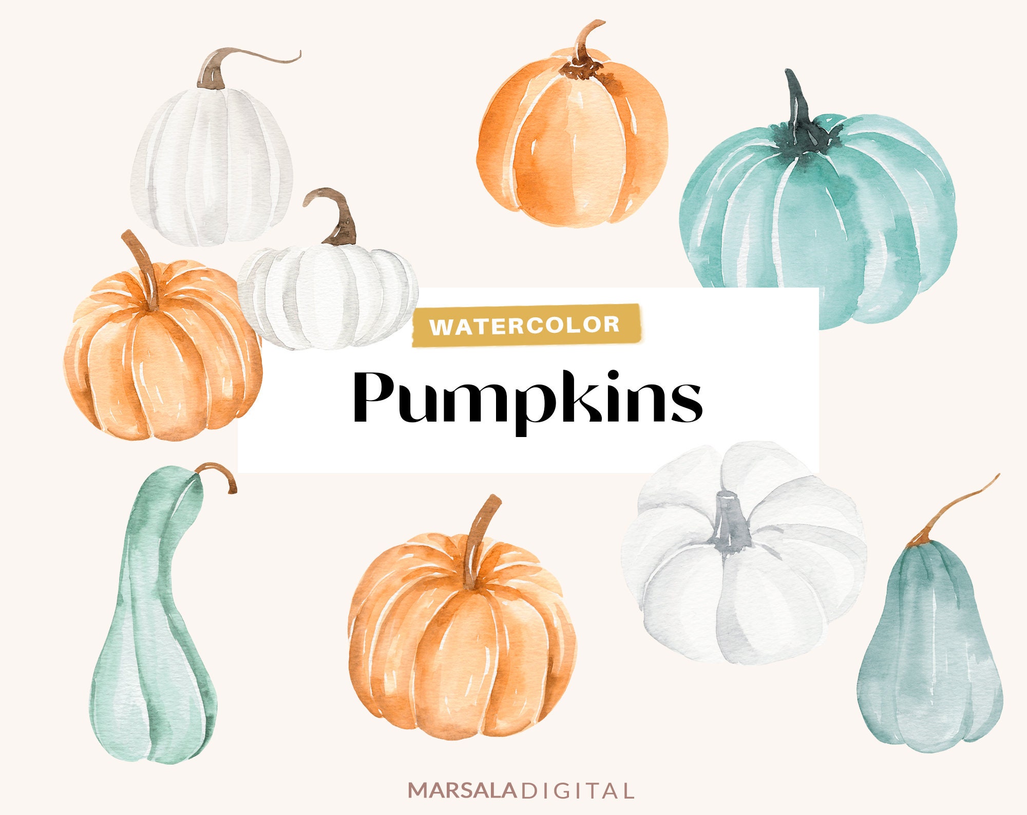 Watercolor Pumpkin Clipart Autumn Pumpkins Pumpkin Clip Art | Etsy
