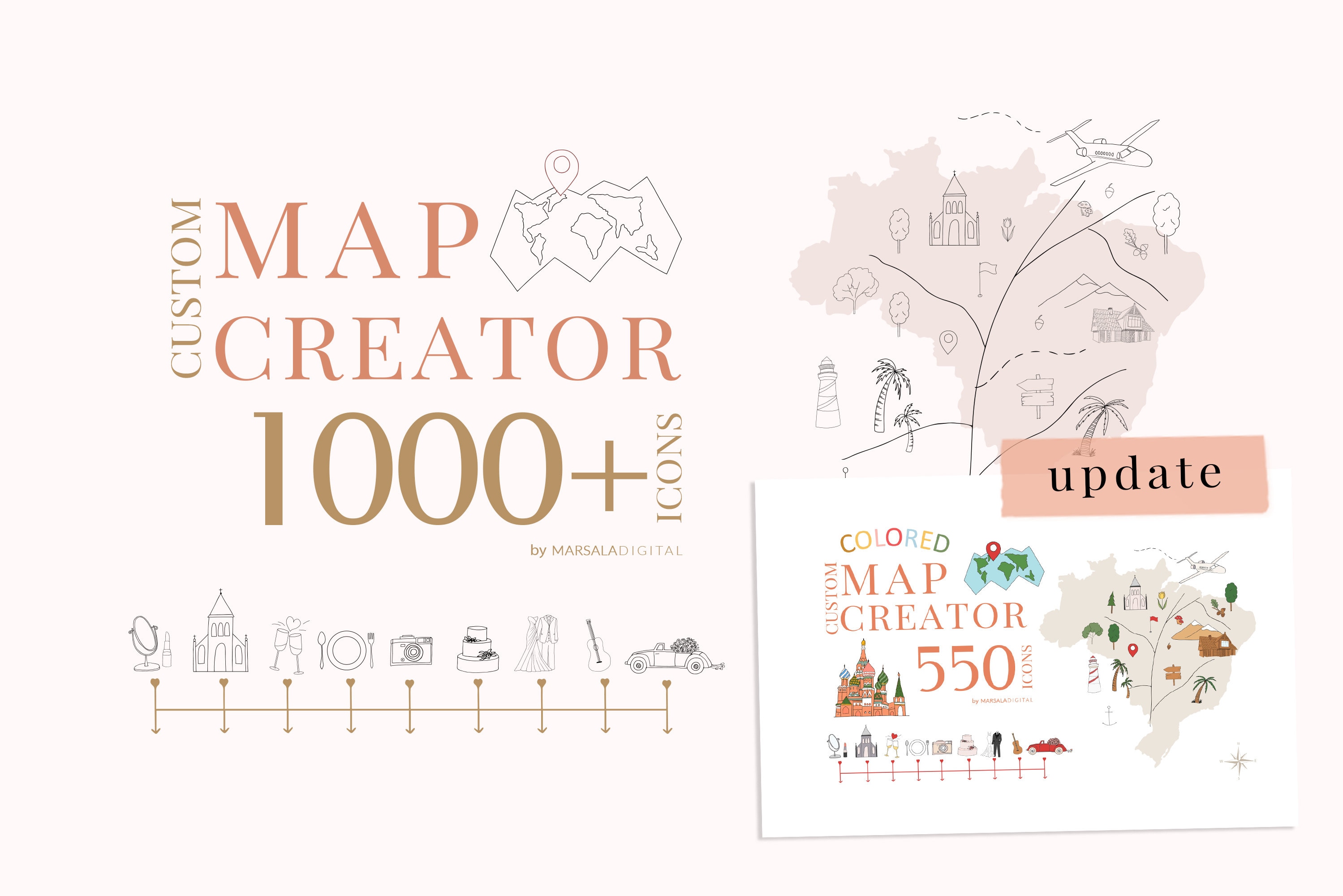 Map Creator Wedding Map Creator Line Art Map Icons Travel - Etsy