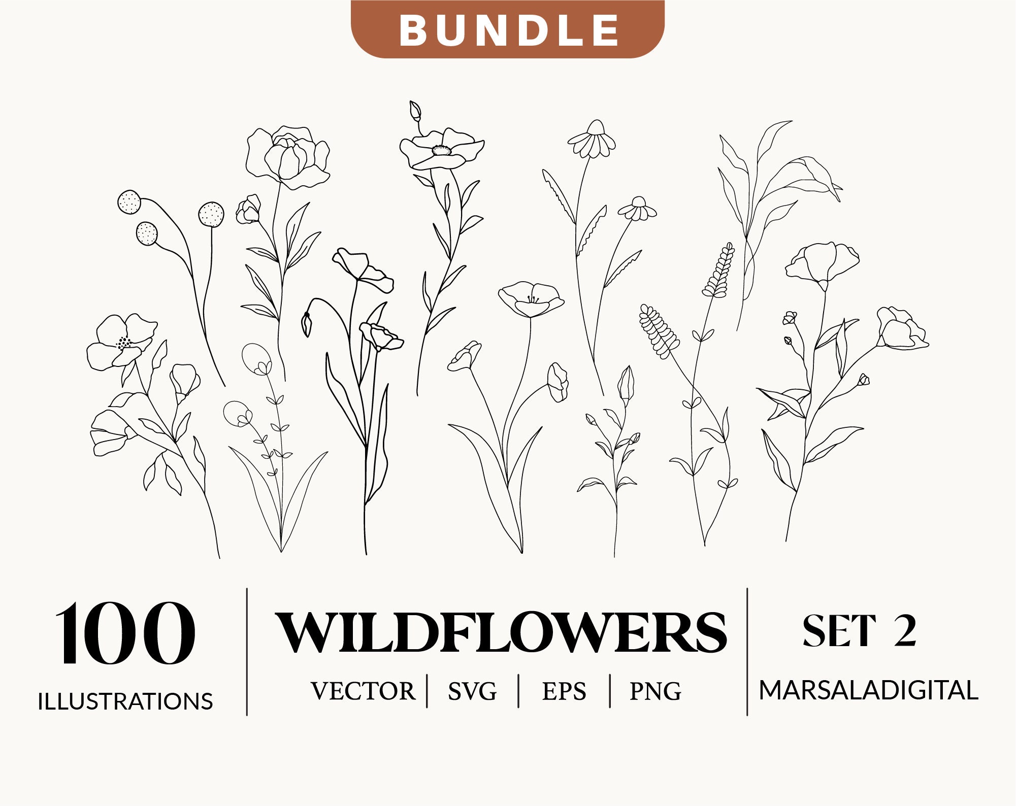 100 Wildlowers SVG Bundle Wildflower SVG Cut Files Botanical - Etsy