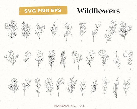 Flowers SVG bundle Wildflowers SVG Bundle Line Art Flowers | Etsy
