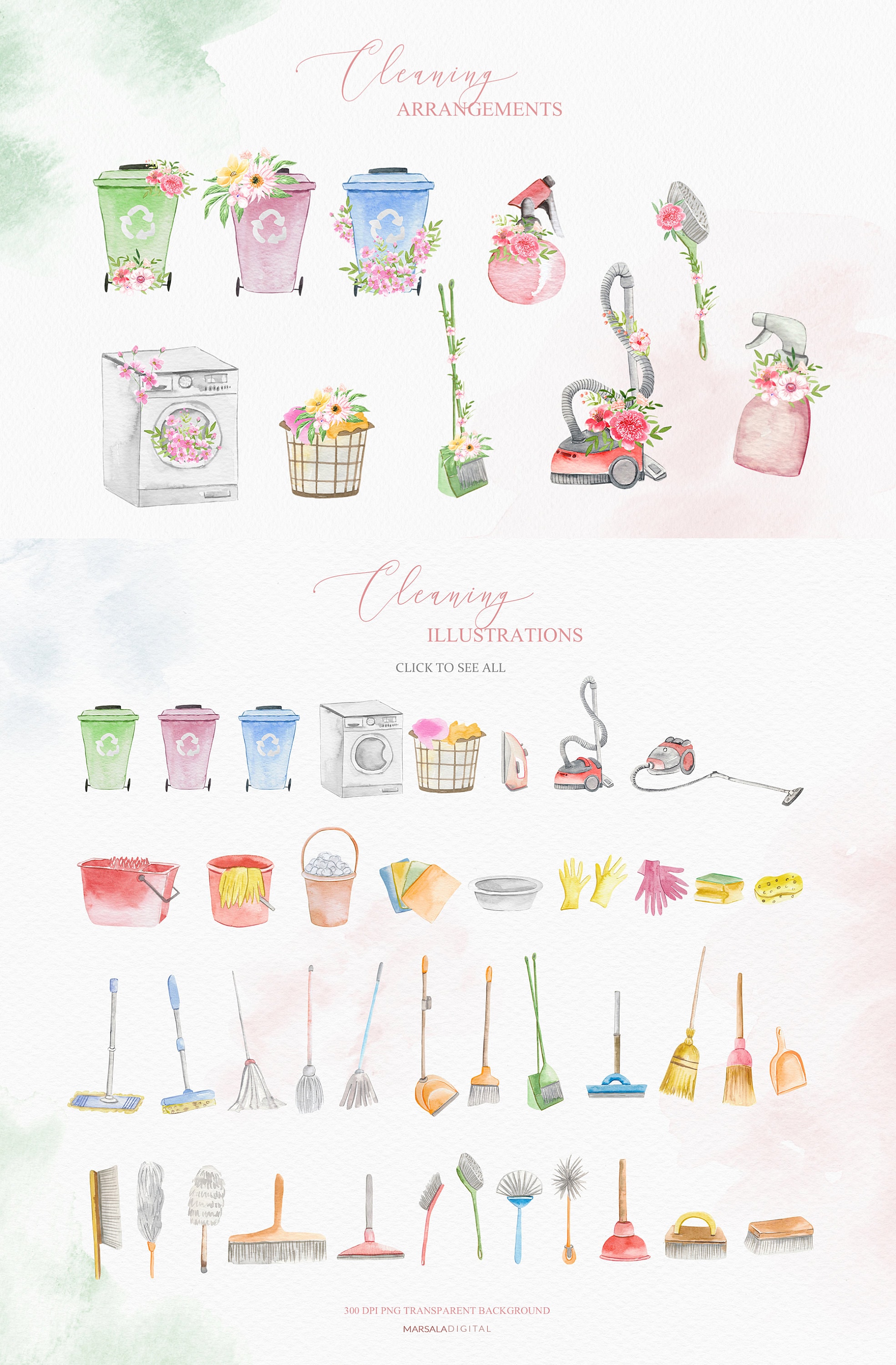 Watercolor Cleaning Cliparts Household Chores Chores | Etsy