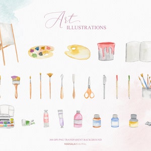 Watercolor Art Supplies Cliparts, Stationery, Painting, Artist, Planner ...