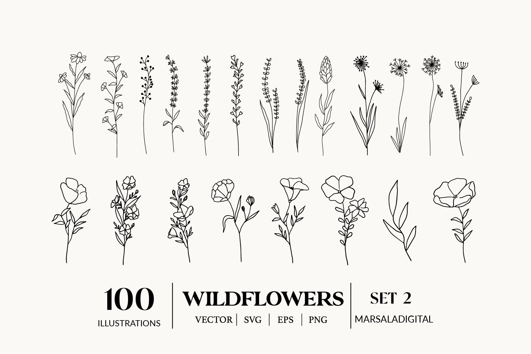 100 Wildlowers SVG Bundle Wildflower SVG cut files Botanical | Etsy