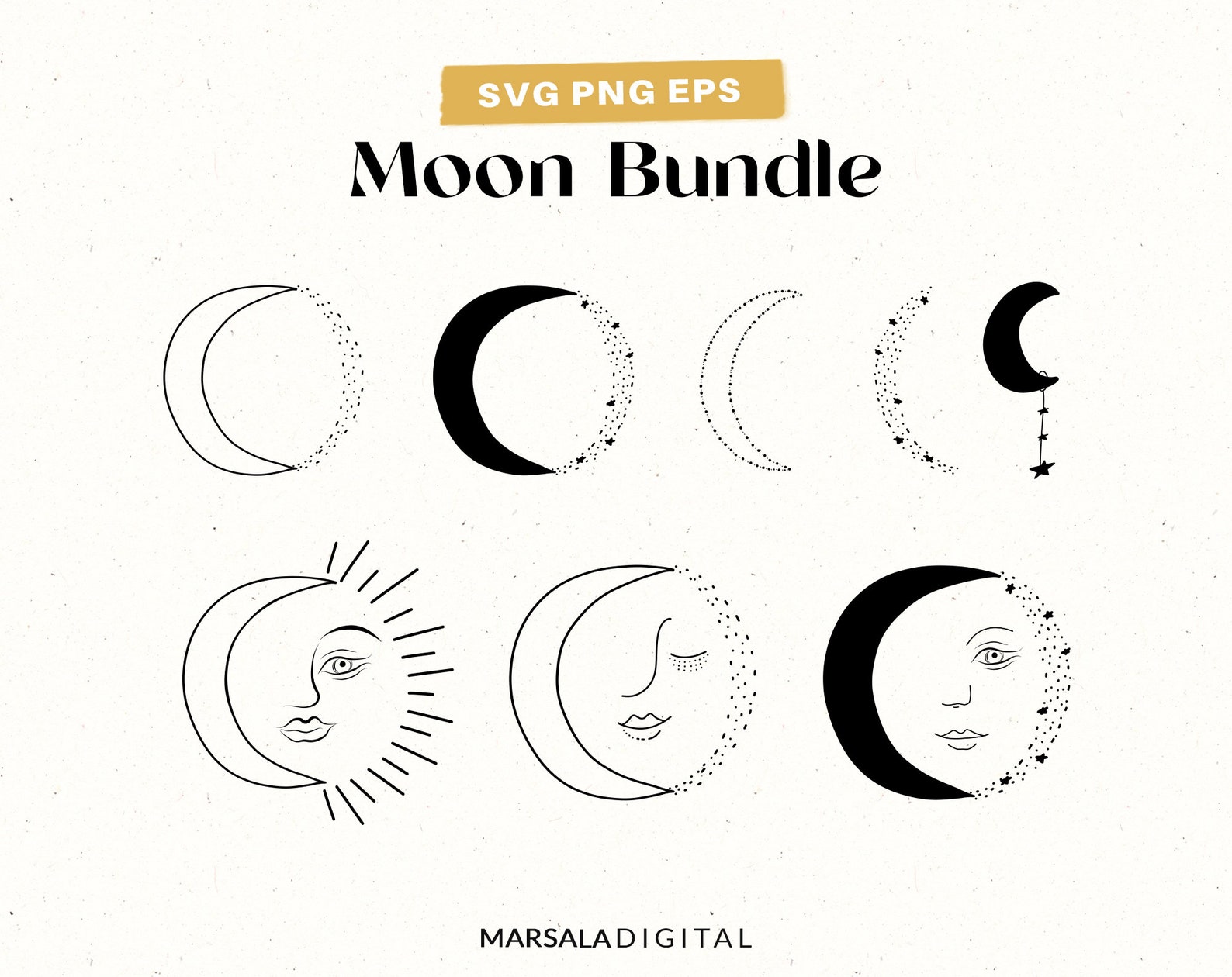 Moon Svg Bundle Celestial Svg Bundle Moon Clipart Celestial | Etsy