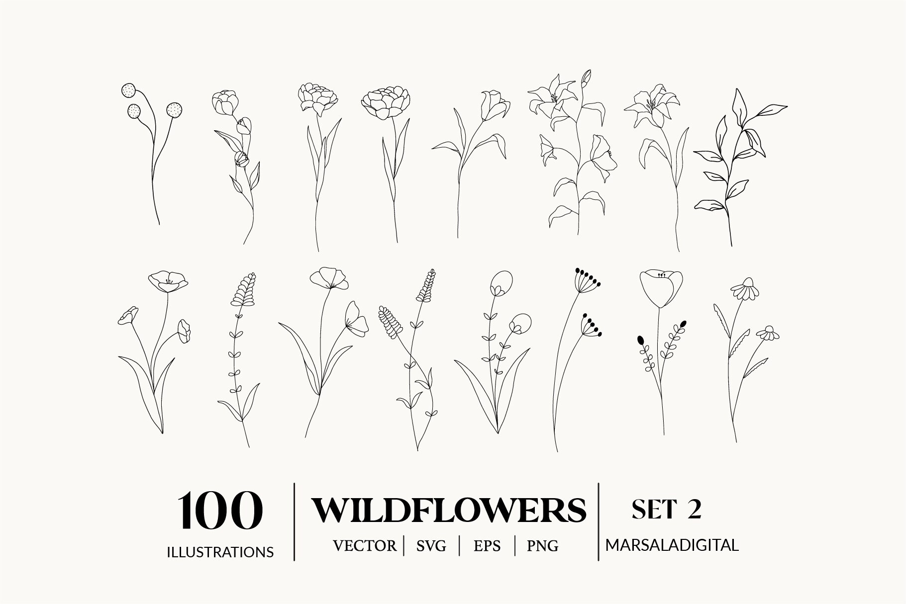 100 Wildlowers SVG Bundle Wildflower SVG Cut Files Botanical - Etsy