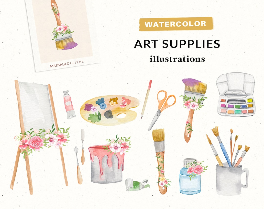 Watercolor Art Supplies Cliparts, Stationery, Painting, Artist, Planner ...