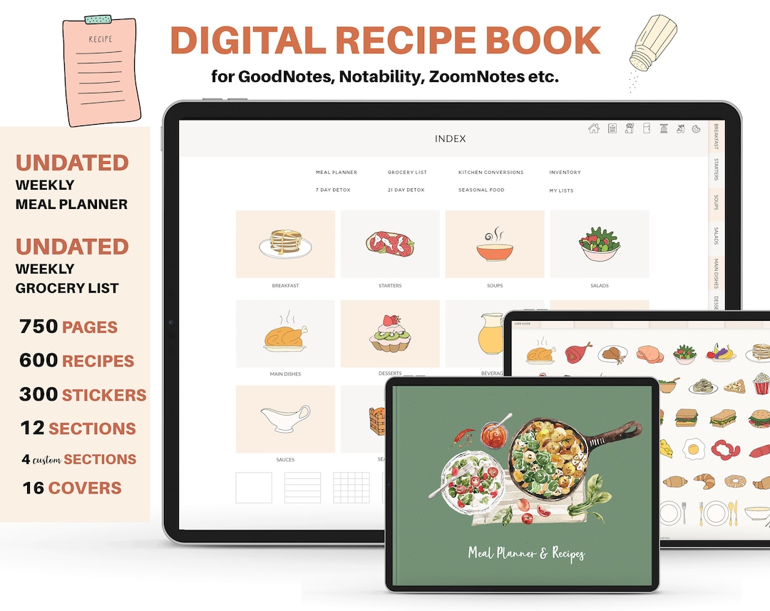 Digital Recipe Book Goodnotes Notability Digital Cookbook, Weekly Meal ...