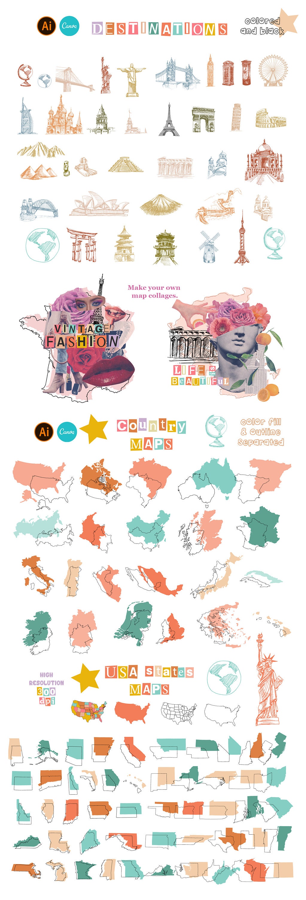 Vintage Collage Kit Collage Cut-Outs Collage Creator - Etsy España