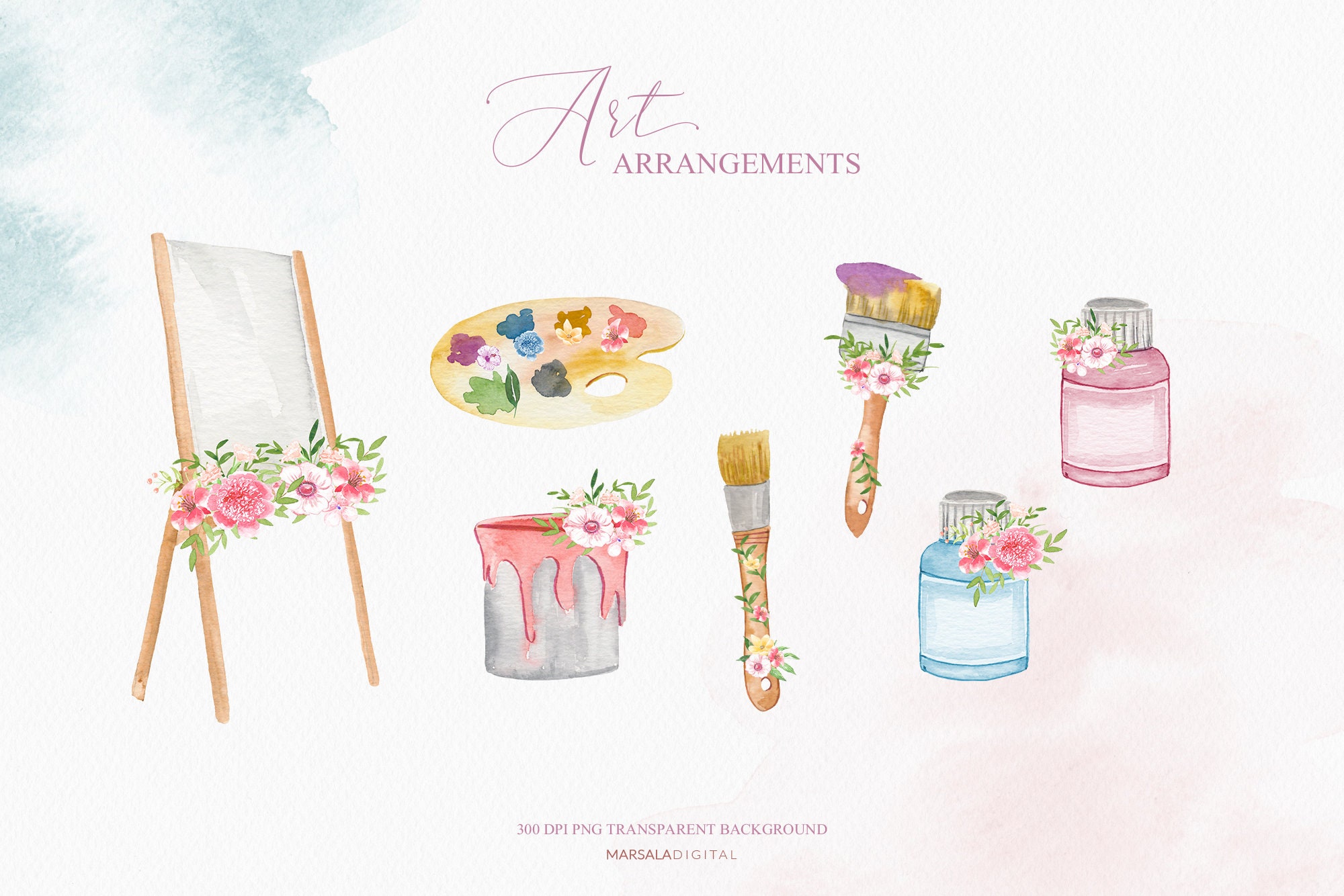 Watercolor Art Supplies Cliparts Stationery Painting - Etsy